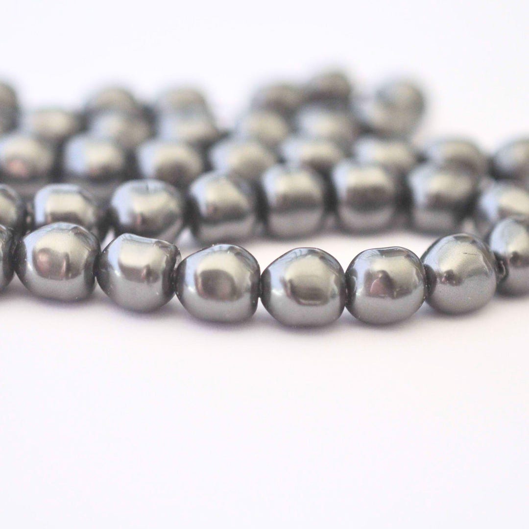 Metallic Dark Grey Crystal Pearls 8mm Barton Crystal Pearl Beads, Glass ...