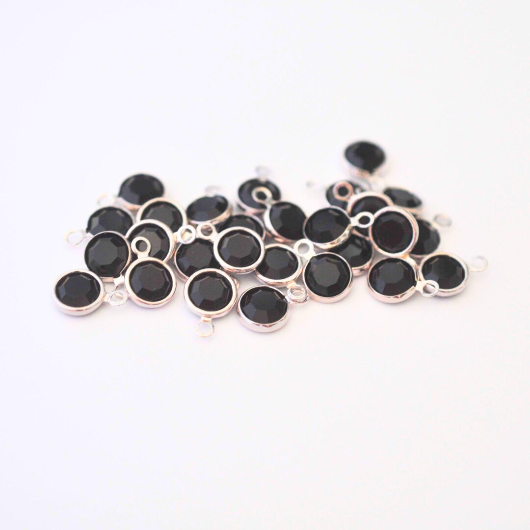 Silver Plated Jet Black Channel 1 Loop Charms, 6MM Tiny Drop Charms DIY ...