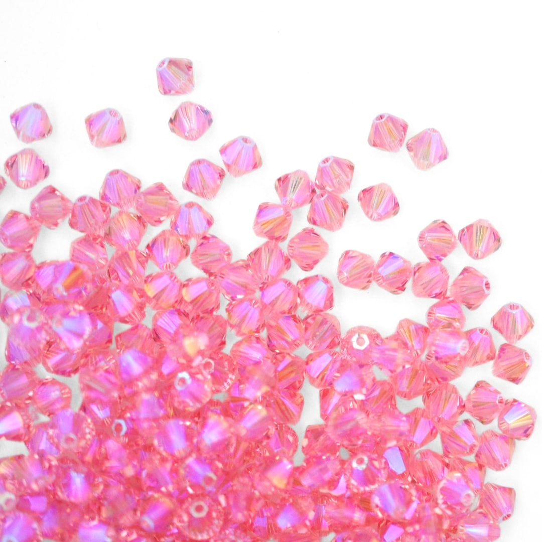 4mm Light Rose Shimmer 2X Bicone 5328 Barton Crystal Beads, Made in ...