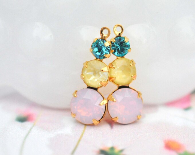 Gold Plated Triple Drop Austrian Crystal 3 Set Jewelry Finding 23mm ...
