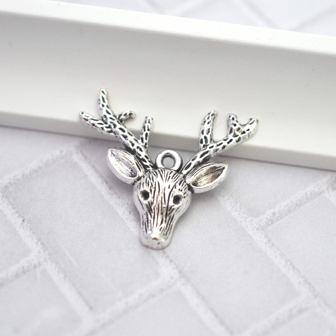 Antique Silver Deer, Reindeer Charm, Elk, Antlers, Christmas Charms ...