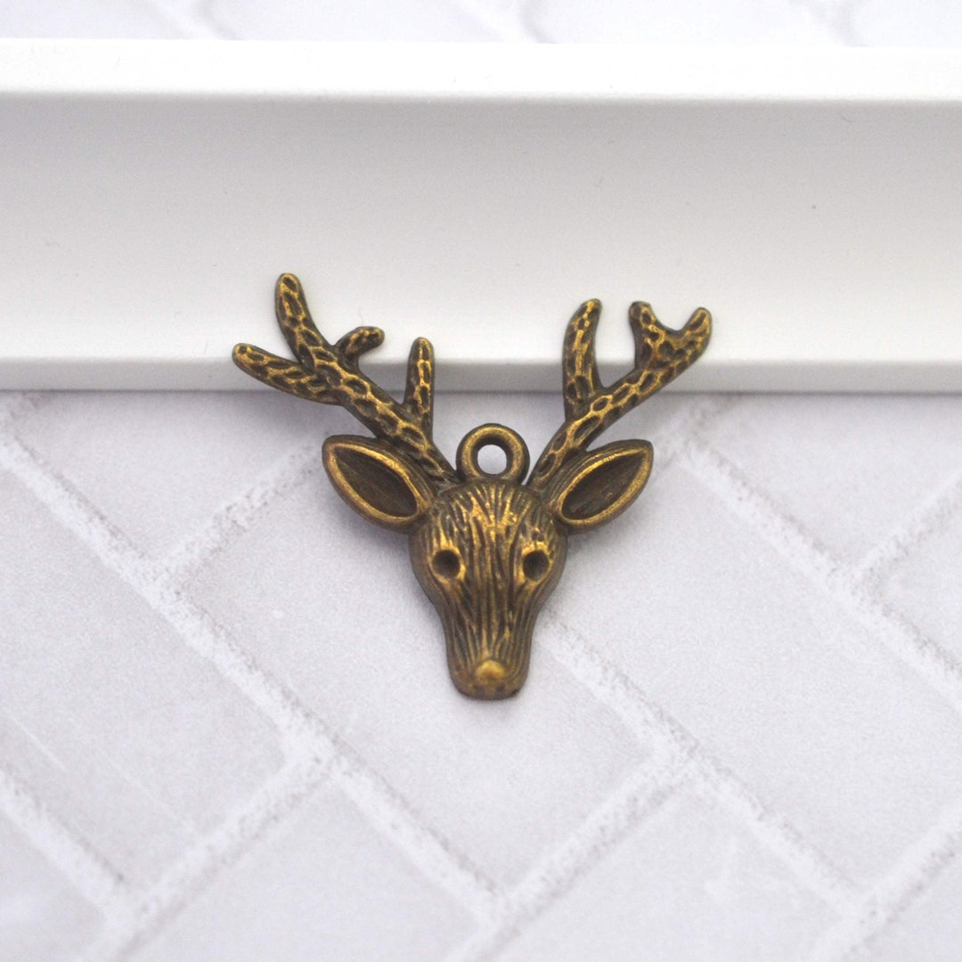 Antique Brass Ox Deer, Reindeer Charm, Elk, Antlers, Christmas Charms ...