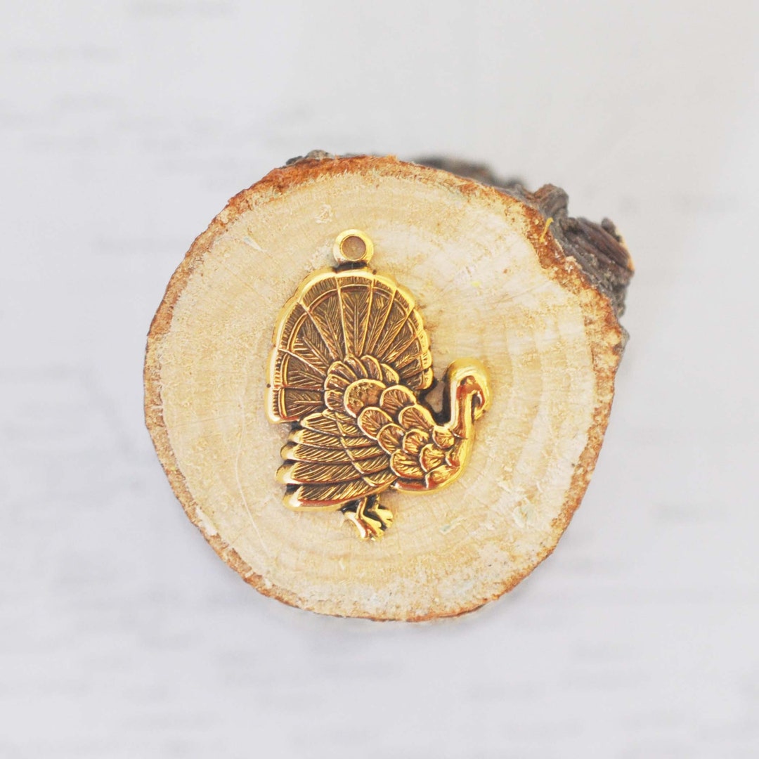 Antique Gold Ox Happy Turkey Brass Charm Stamping - Turkey Pendants ...