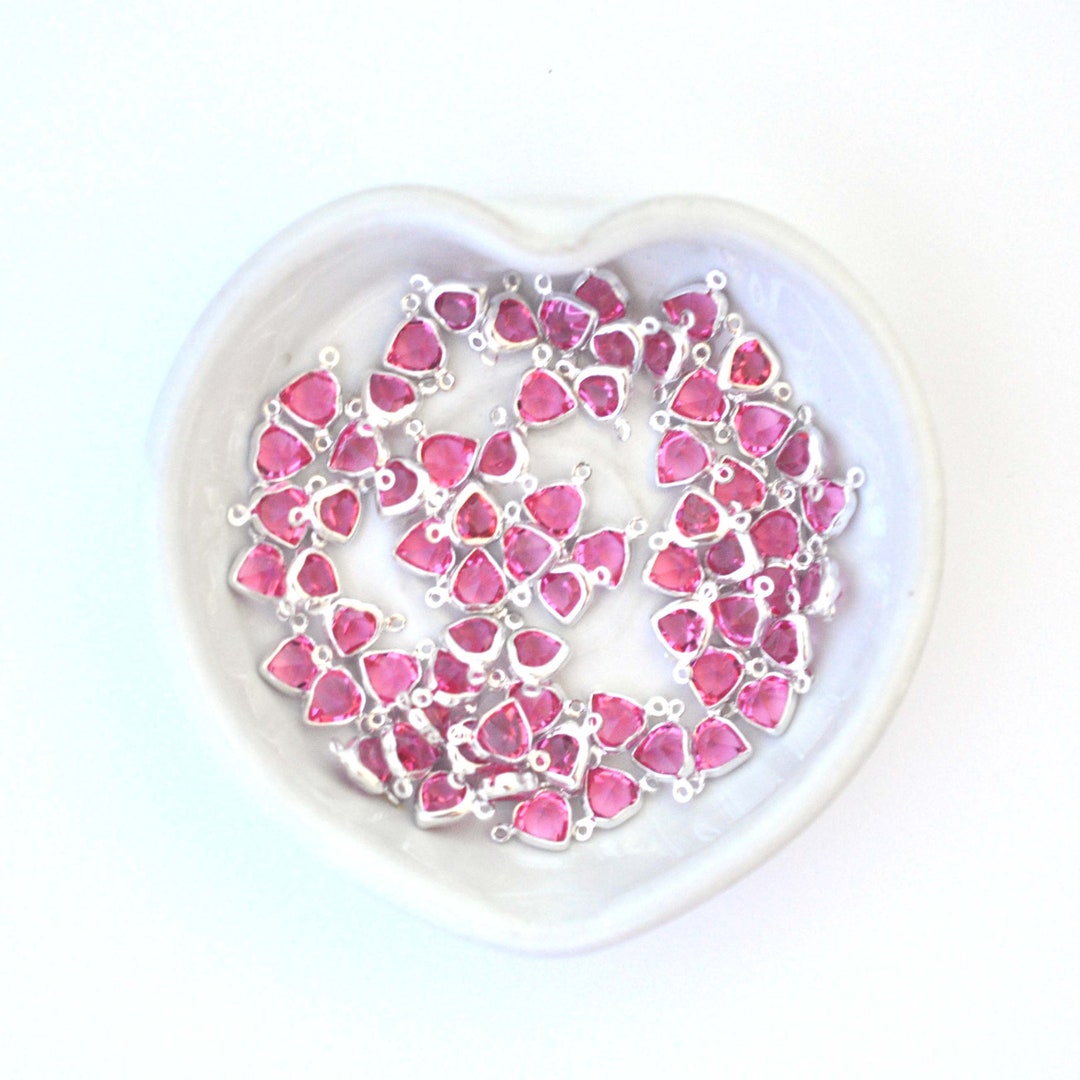 Tiny Pink Heart Connector Charms Silver Plated 6mm - *8mm W. Loops ...