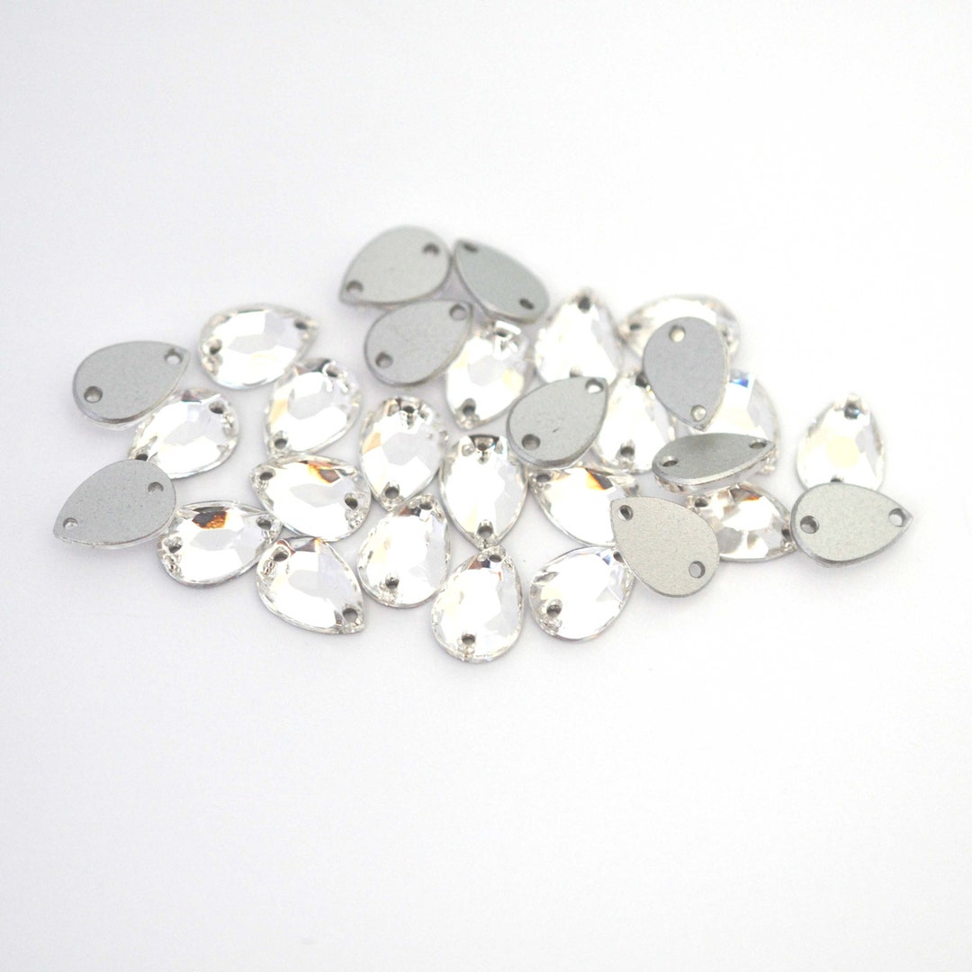 Clear Crystal 10x7mm Pear Shape 2 Hole TABLE CUT, TTC Sew on Stones ...