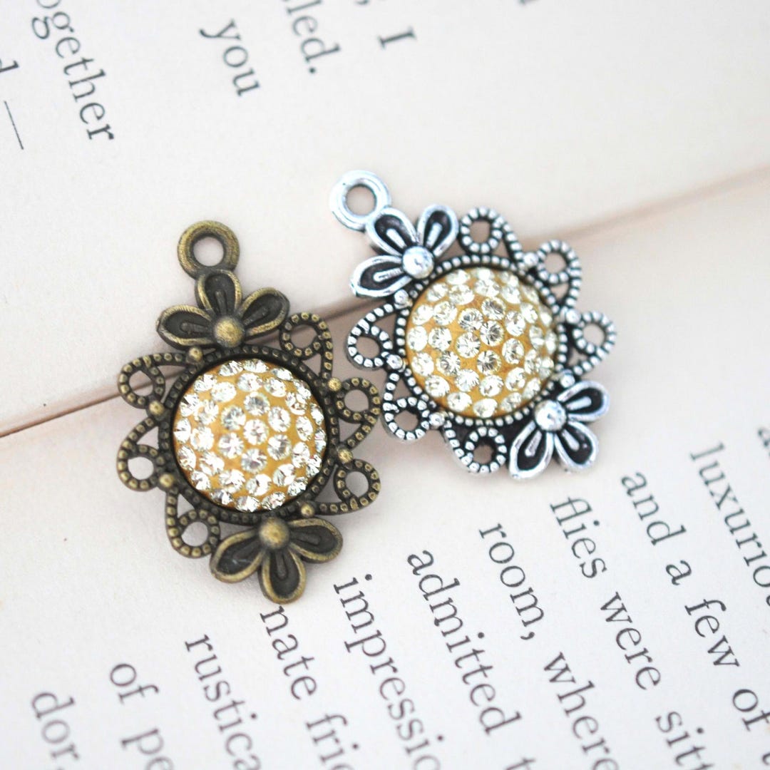 Jonquil Yellow Pave Floral Scroll Austrian Crystal Plated Charms ...