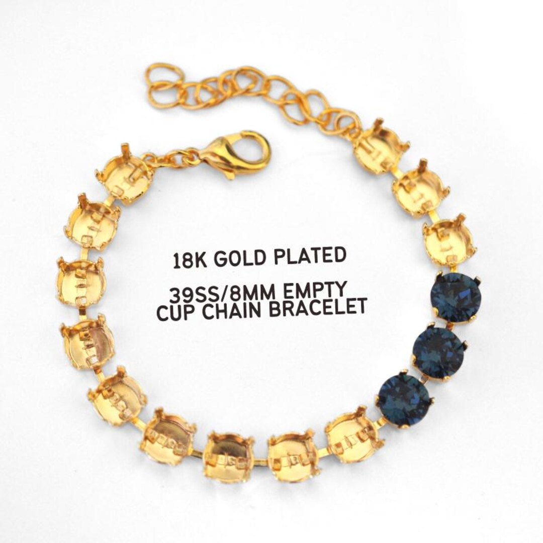18k Gold Plated 8mm, 39ss Empty Cup Chain Bracelet 1088 Chaton DIY ...