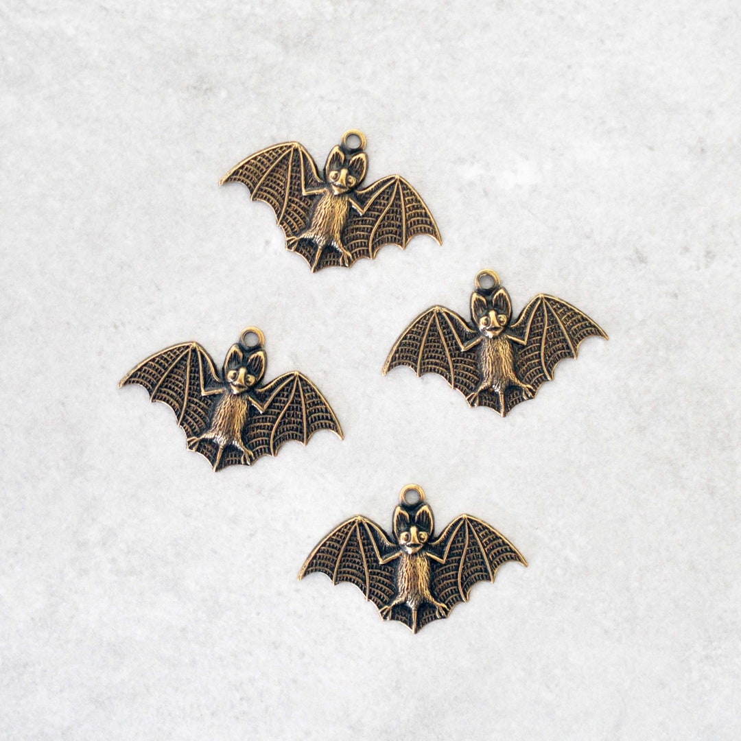Antique Brass Ox Swooping Brass Bat Charm Stampings - Wide Wing Bat ...