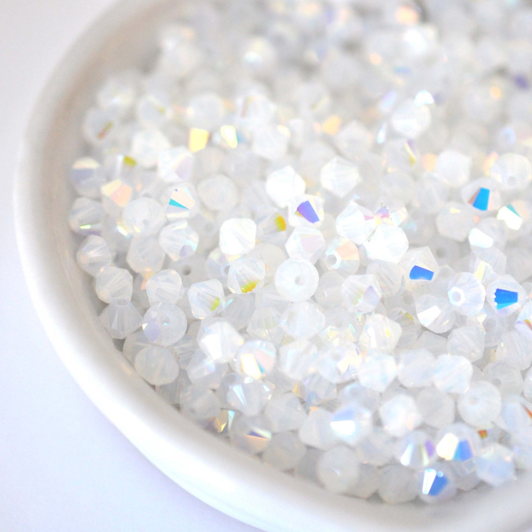 White Opal AB 4mm & 6mm Bicone Beads, Barton Crystal Bicones Article ...