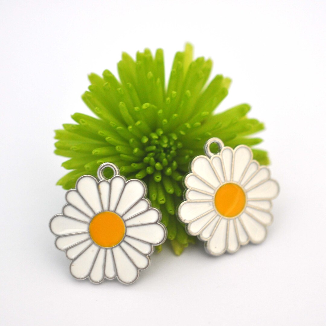 Large Sunny Daisy Pair of Enamel Charms Garden Party, Easter, Spring ...