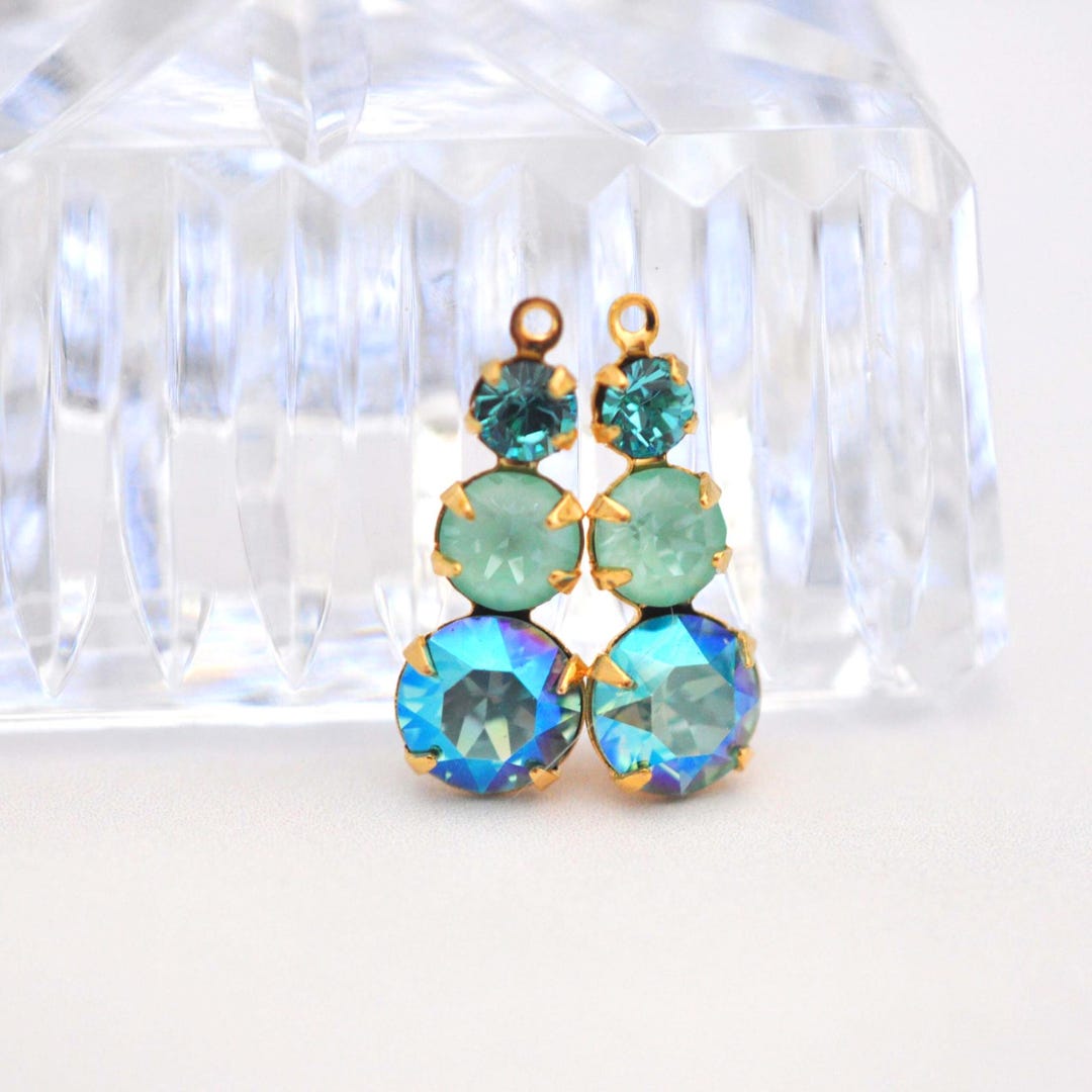 Gold Plated Triple Drop Austrian Crystal 3 Set Jewelry Finding 23mm ...