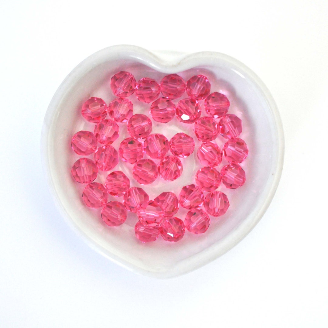 Conta redonda facetada rosa 8 mm - Cristal Barton 5000 - Contas de ...