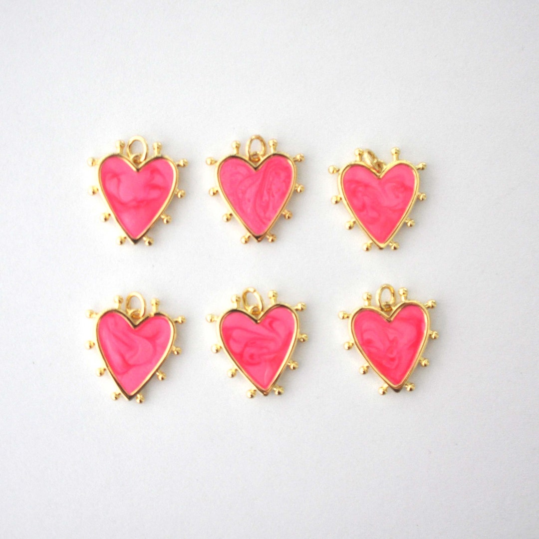Pink Heart Charm, Hot Pink Enamel Charm, Love, Heart, Valentine 1 Charm ...