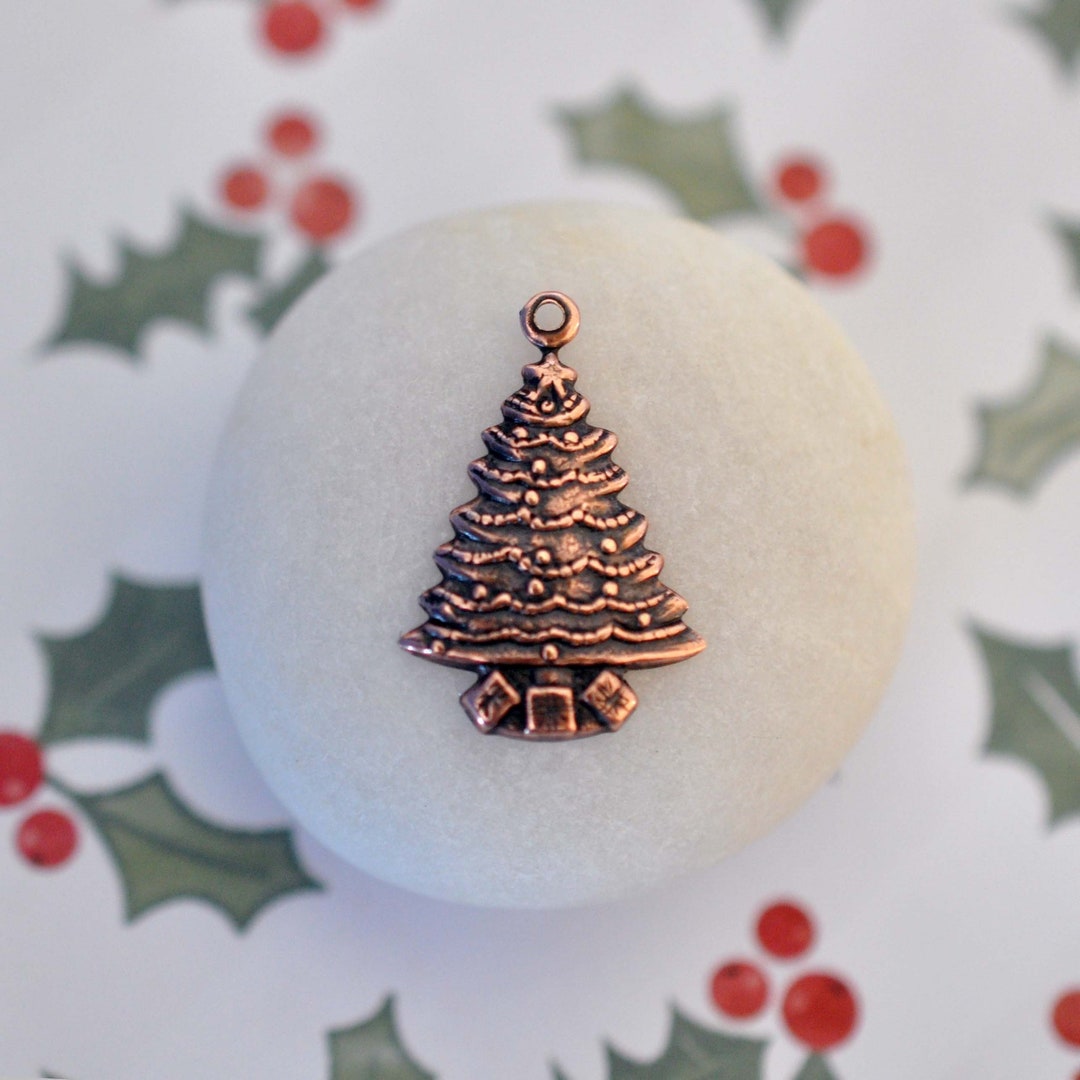 Antique Copper Ox Classic Christmas Tree Brass Charm Stamping - Holiday ...