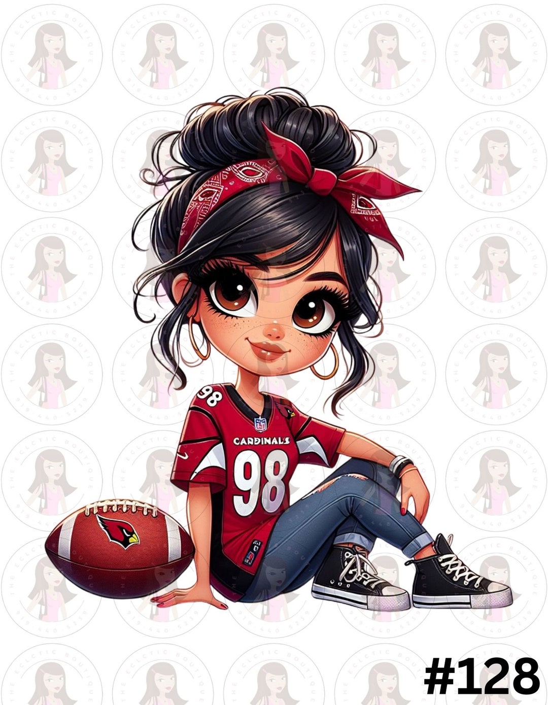 Cartoon Girl Football Fan Cardinals Black Hair Brown/hazel Eyes PNG ...