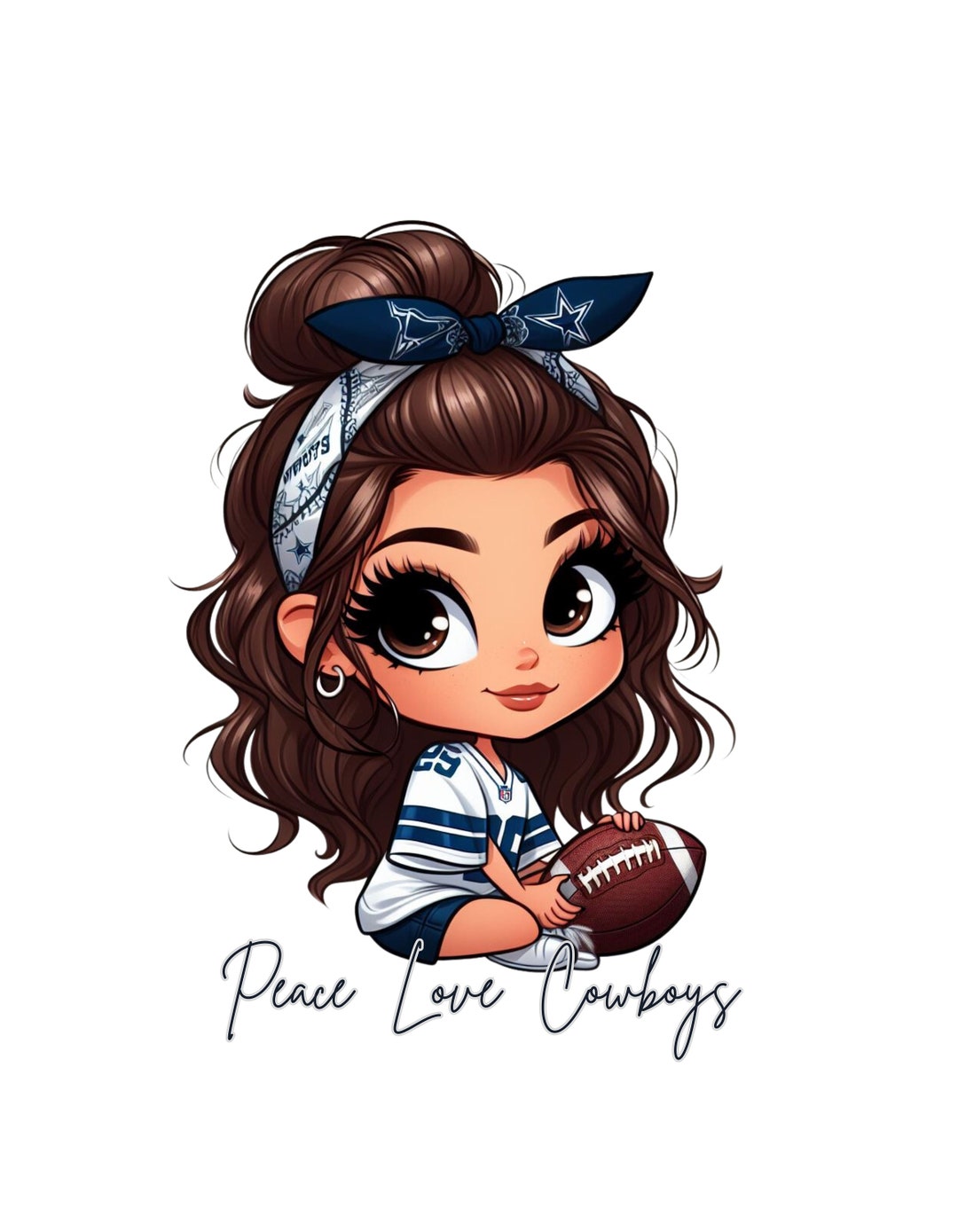 Cartoon Girl Dallas Cowboys Fan Brown Hair PNG Sublimation Digital ...