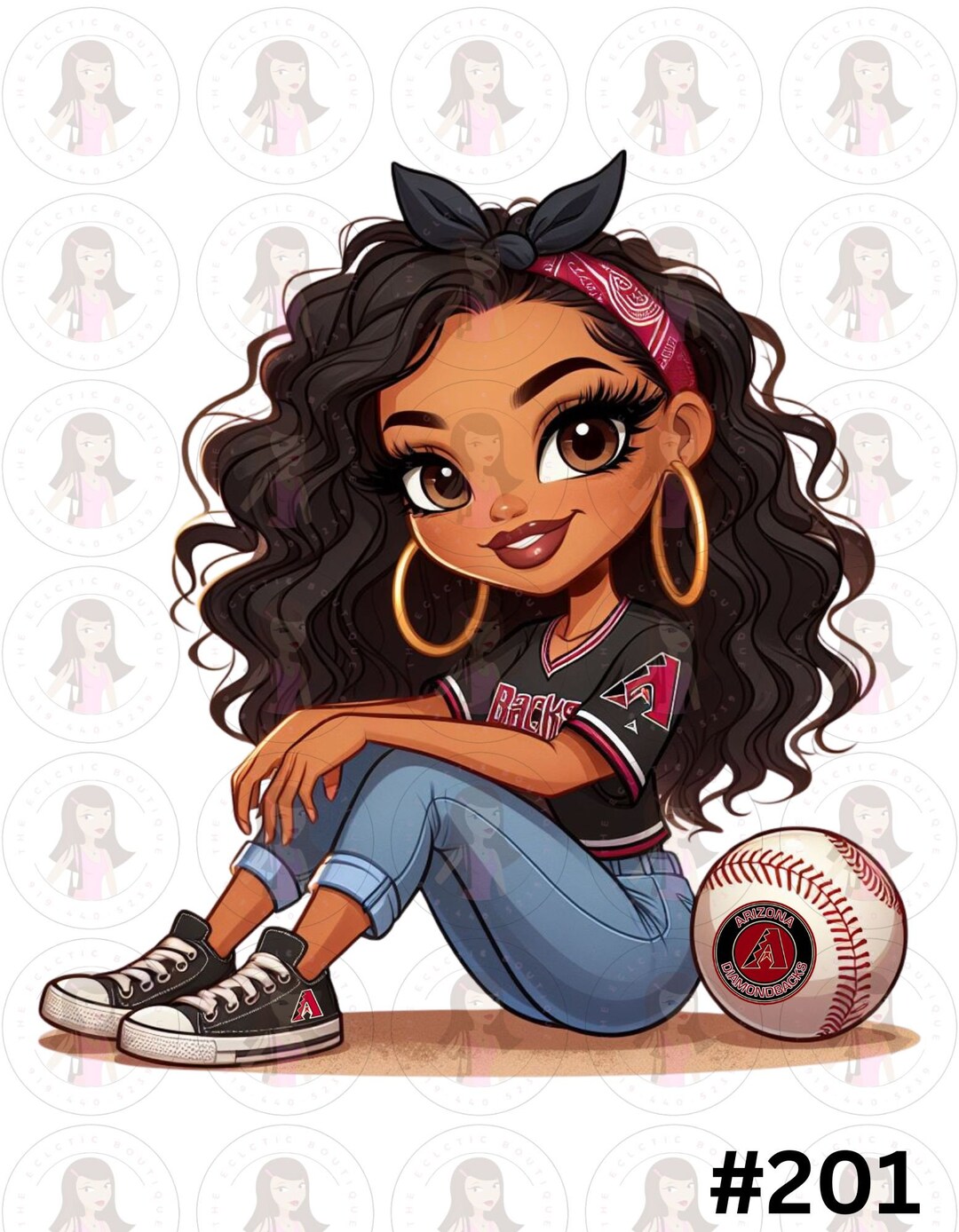 Cartoon Girl Baseball Fan Diamondbacks Black Hair Brown Eyes PNG ...
