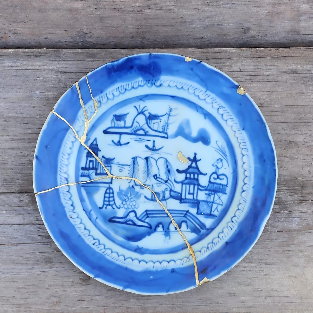 Chinese 19th Century Canton Plate With Traditional Kintsugi Repair - Etsy