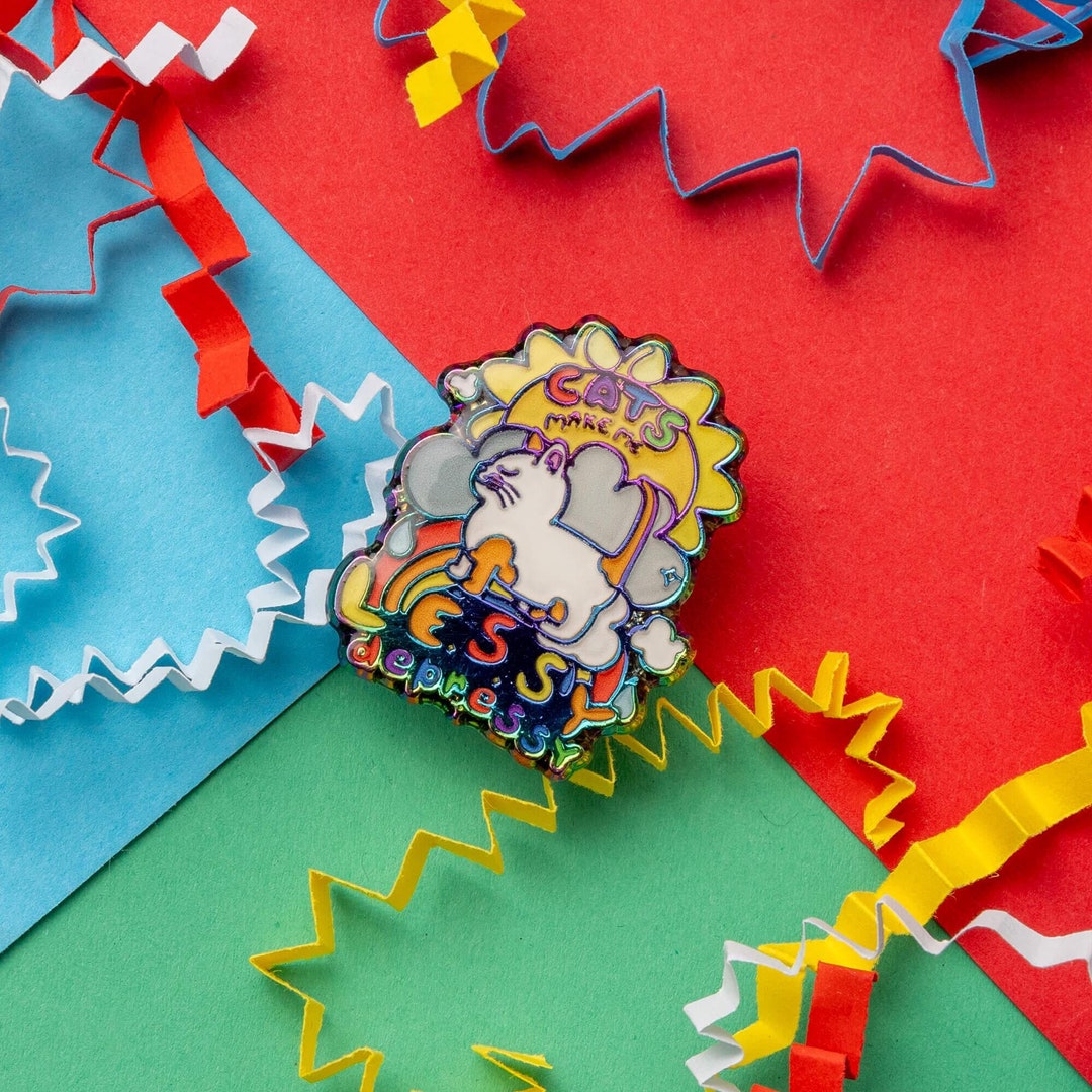 Cats Make Me Lessy Depressy Rainbow Enamel Pin - Rainbow Pin - Cat Gift ...