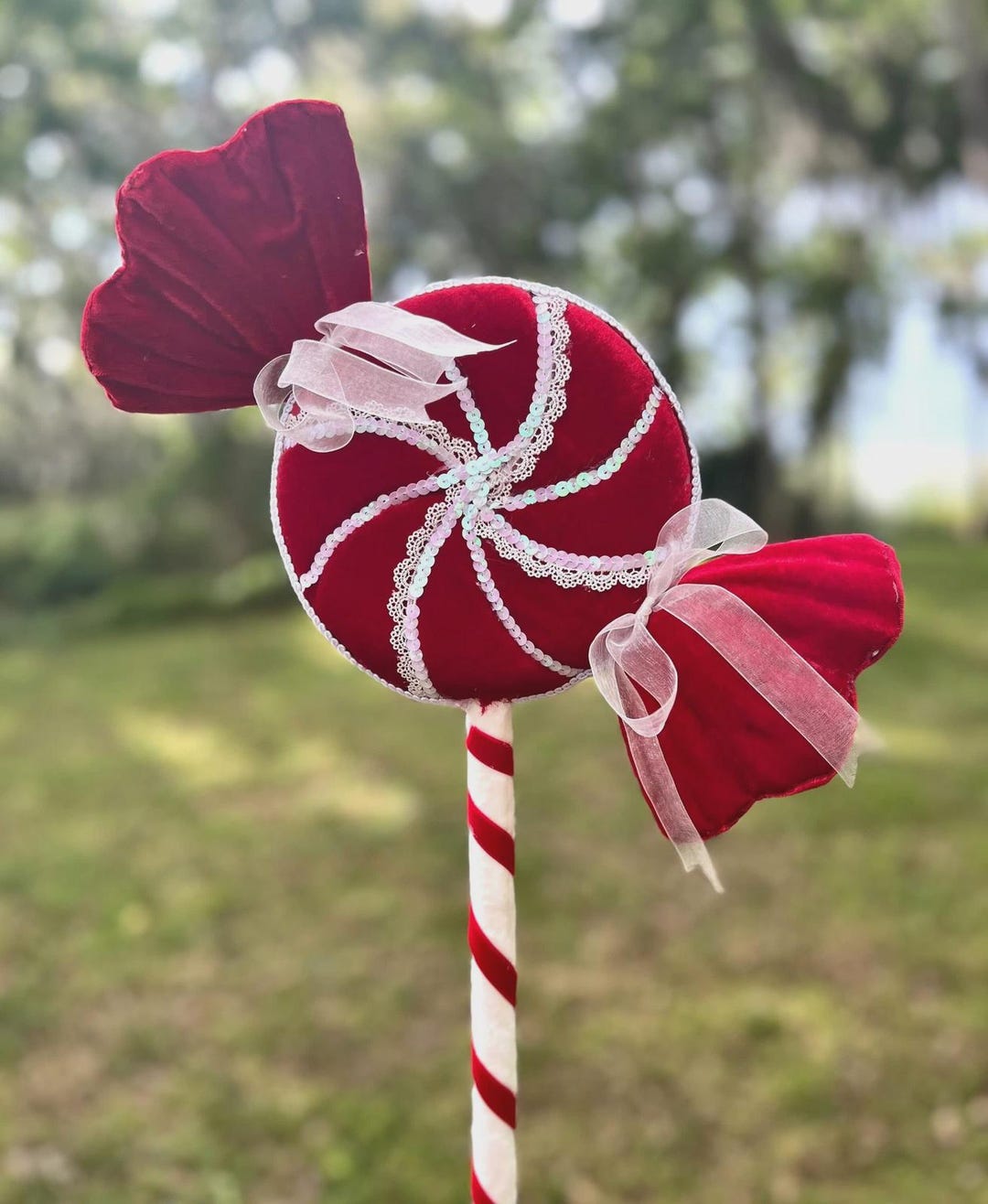 Red Lace Lollipop Pick Christmas Candy Cane Lane Holiday Decoration 21 ...