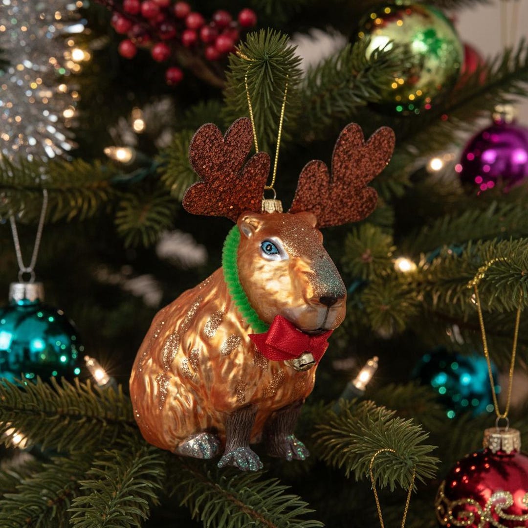 Glass Capybara Reindeer Antlers or Santa Hat Christmas Ornament Animal ...