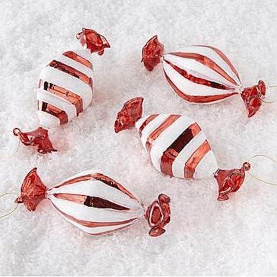 4 Large Mixed Glass Christmas Candy Peppermint Tree Ornaments Decor 4 ...
