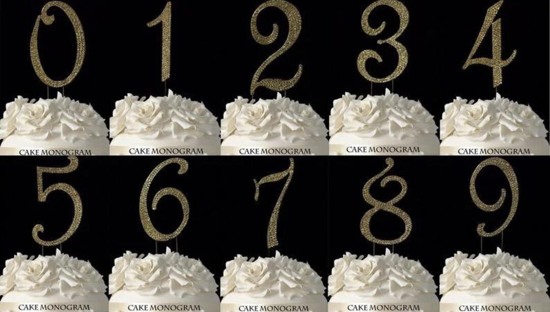 Rhinestone Numbers Cake Toppers – Gold Decoration Birthday Decor Pick ...