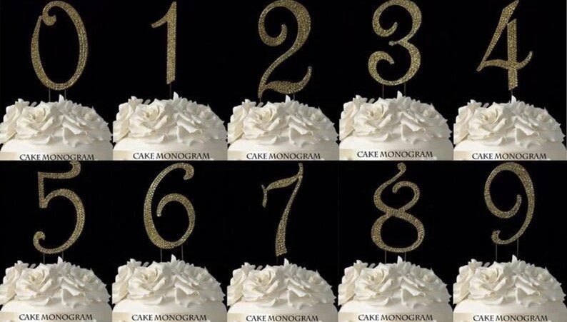 Rhinestone Numbers Cake Toppers – Gold Decoration Birthday Decor Pick ...