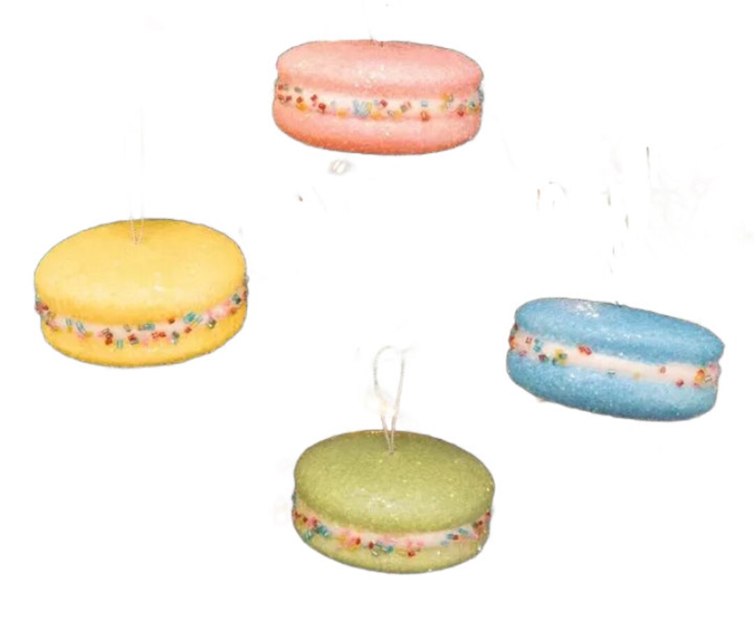 Large 4pc Glitter Pastel Christmas Macaroon Macaron Ornaments Wreath ...