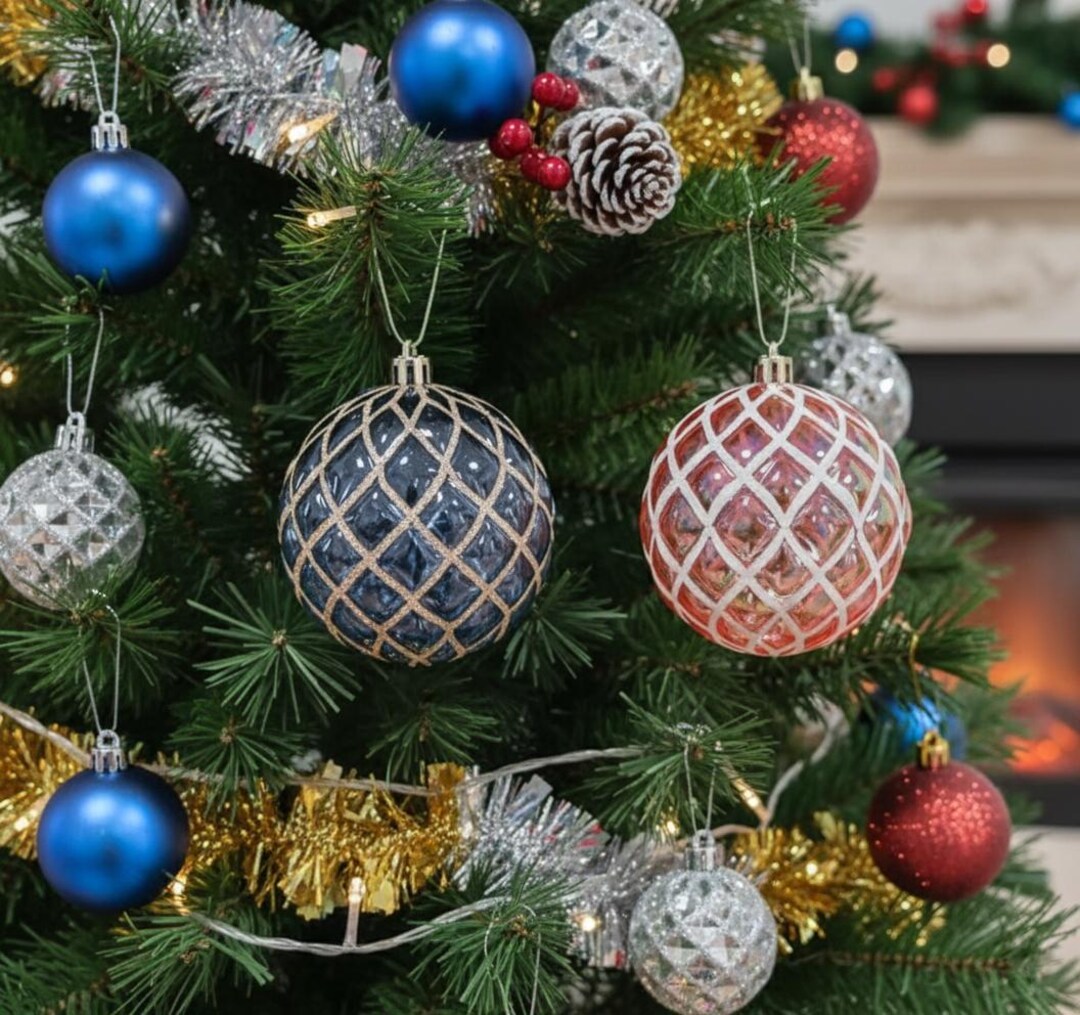 Plastic Transparent Iridescent Diamond Pattern Glitter Ornaments 6 ...