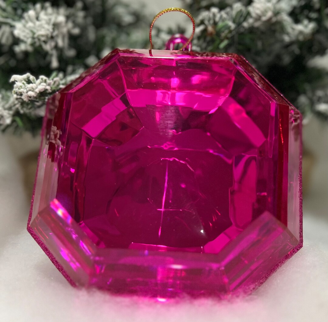 6 Inch, Square Fuchsia Emerald Cut Ornament, Gem Ornament, Jewel ...