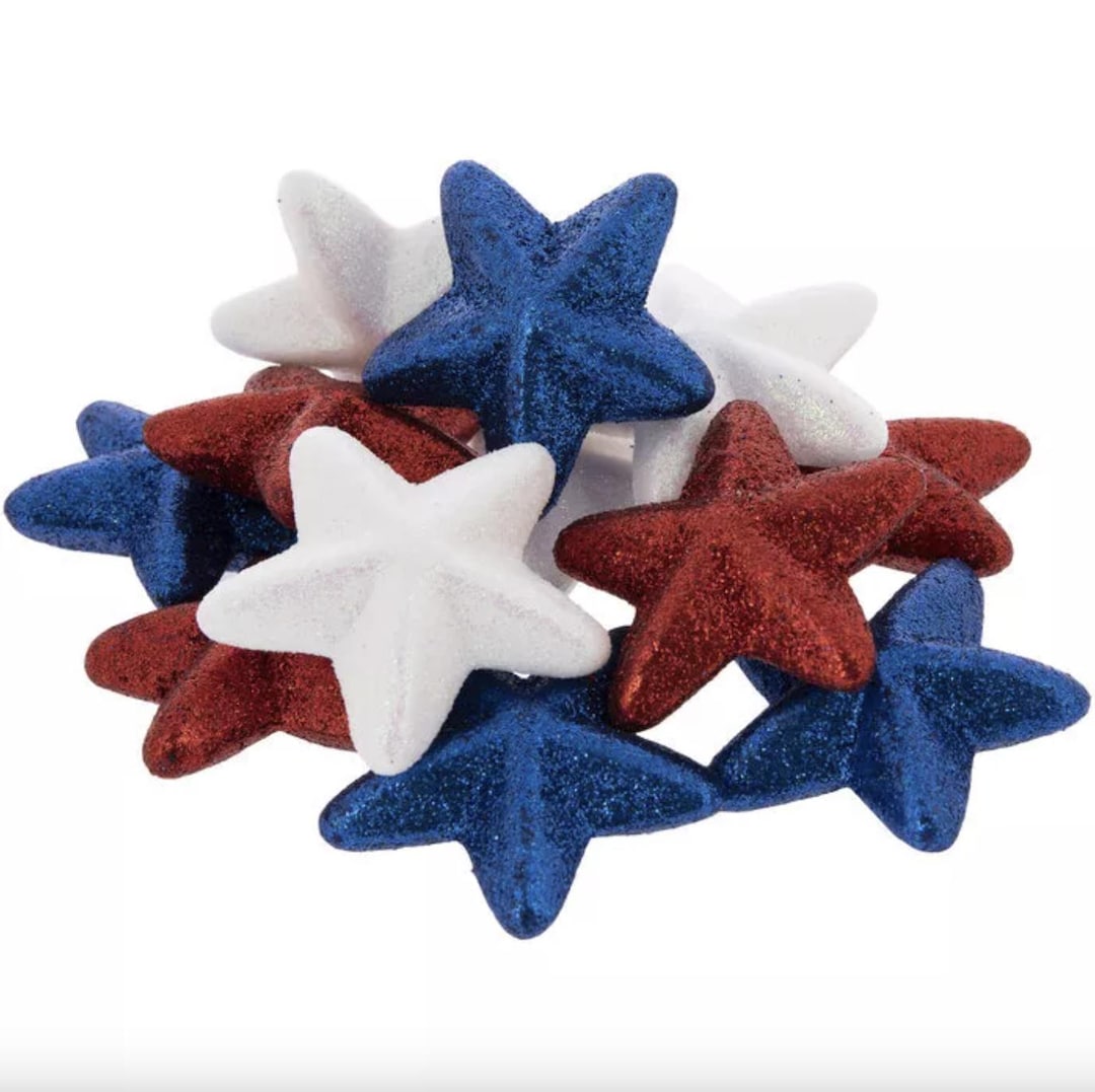 Red, White & Blue Glitter Foam Stars 4th of July Filler Accessories 12 ...