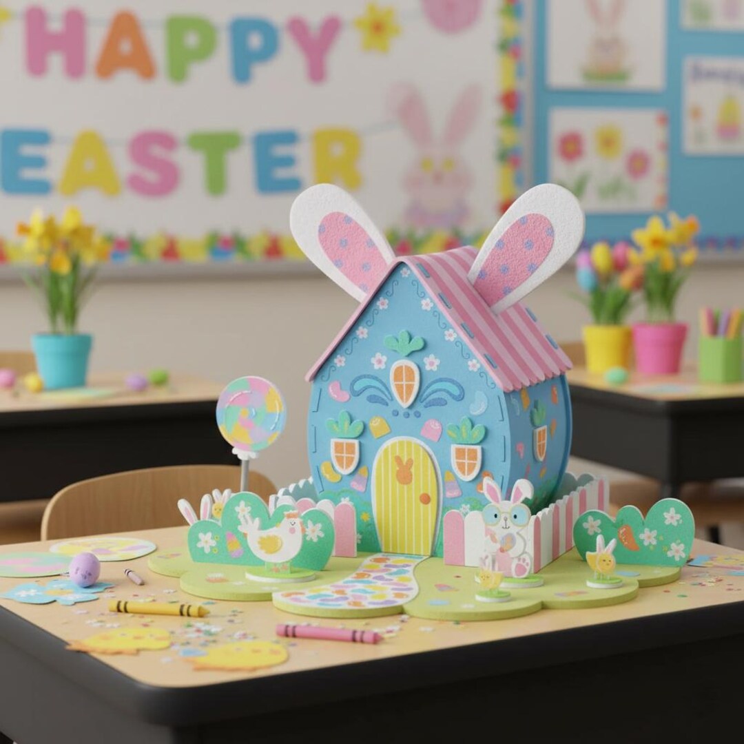 Easter Bunny House Foam Craft Kit Holiday Party Supplies Seasonal for ...