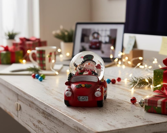Snowman & Reindeer Car Snow Globe Christmas Decoration Holiday Table ...