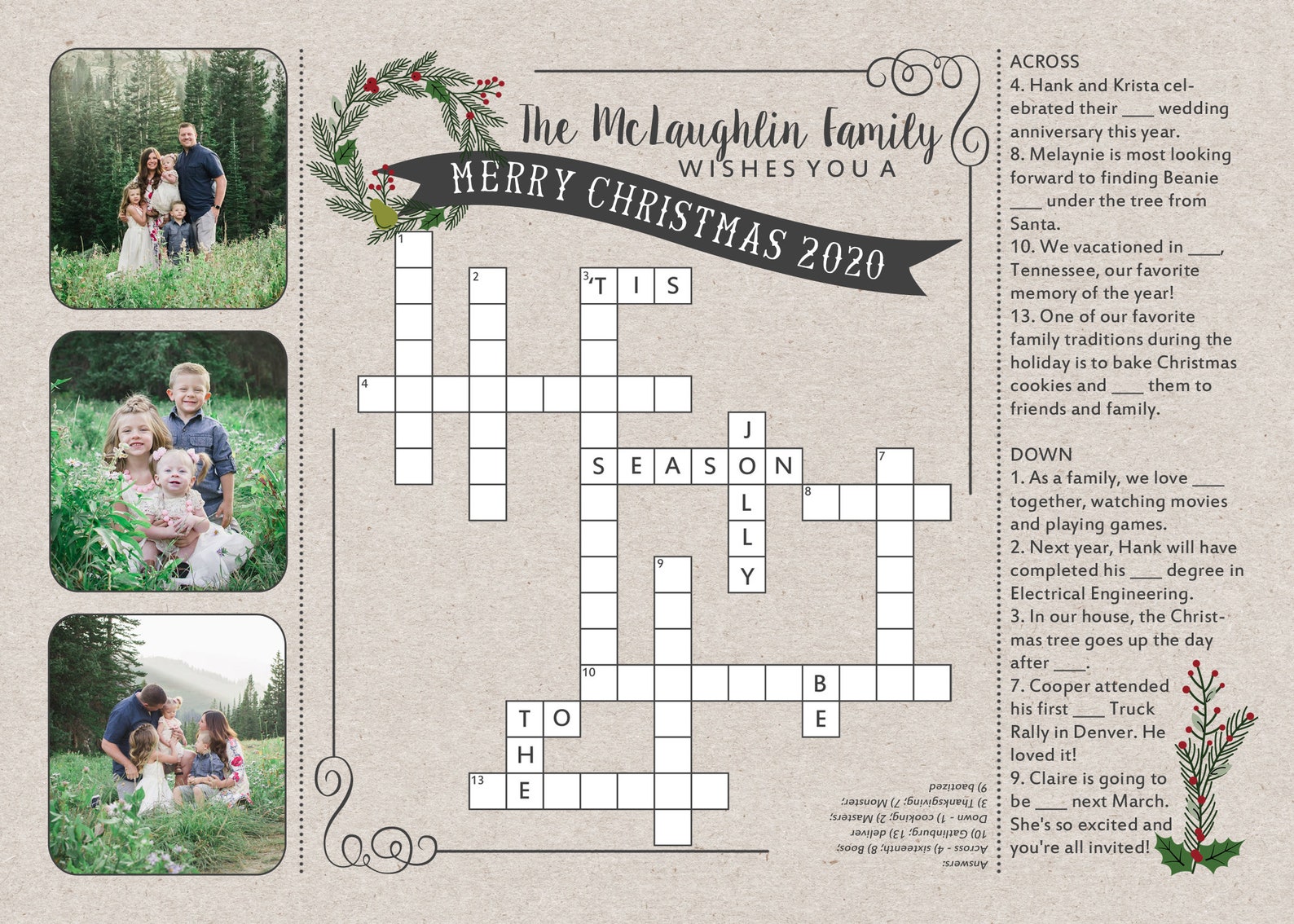 Crossword Puzzle Christmas Card - Etsy