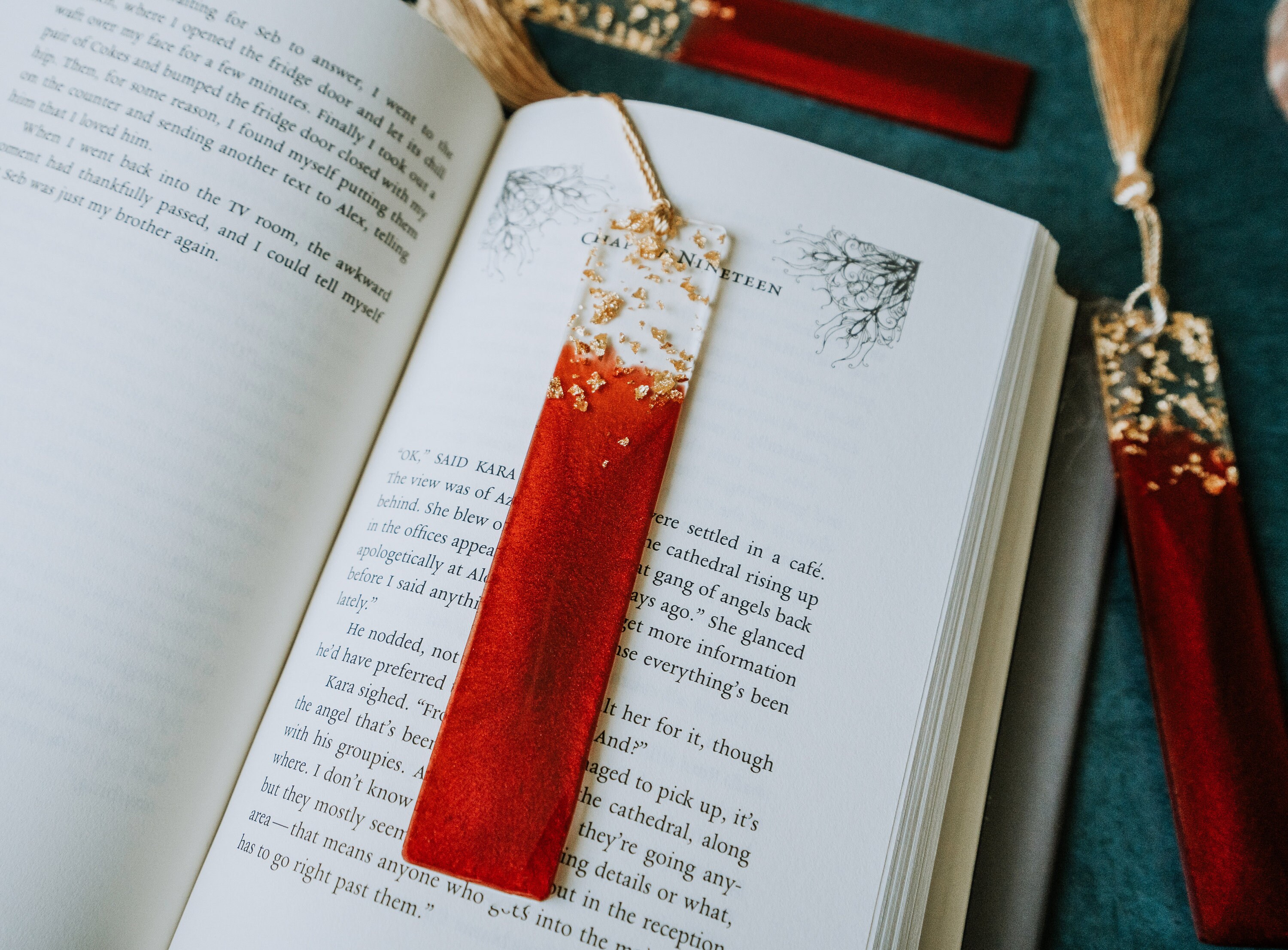 Red & Gold Resin Bookmark | Etsy