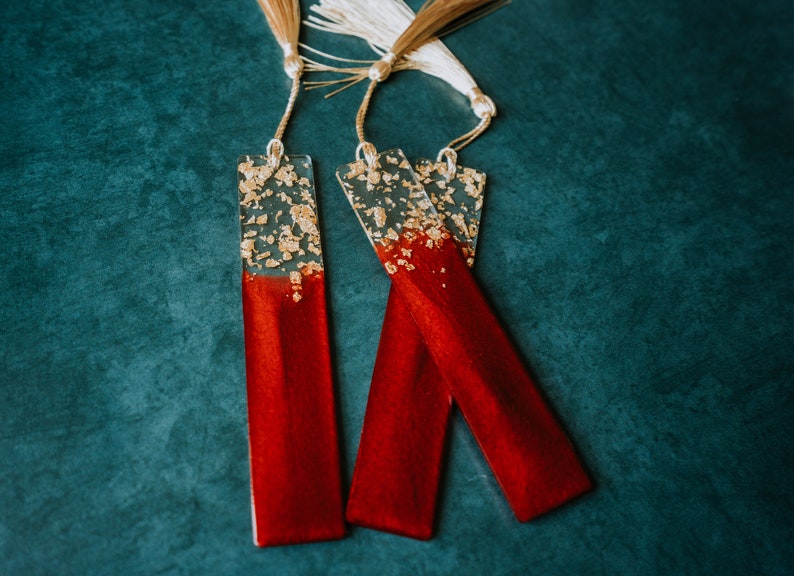 Red & Gold Resin Bookmark - Etsy