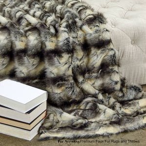 Plush Faux Fur Throw Blanket,black Gray Exotic Rabbit - Bedspread ...