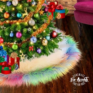 Extraordinary Faux Fur Christmas Tree Skirt - Plush Shag Faux Sheepskin ...