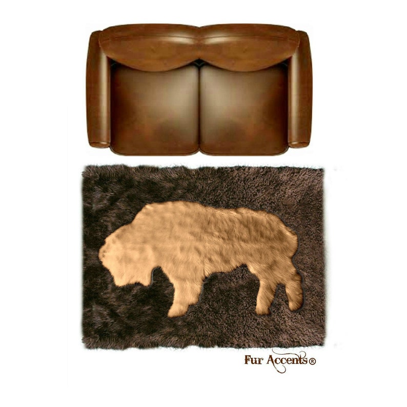 Plush Faux Fur Area Rug Standing Buffalo Art Rug Rectangle - Etsy