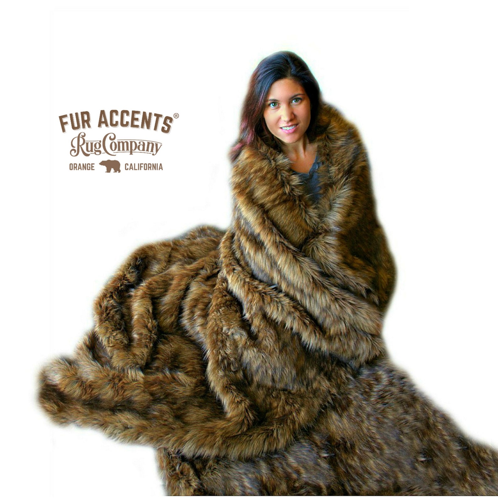 Plush Faux Fur Throw Blanket - Medium Brown Wolf Fur - Bedspread ...