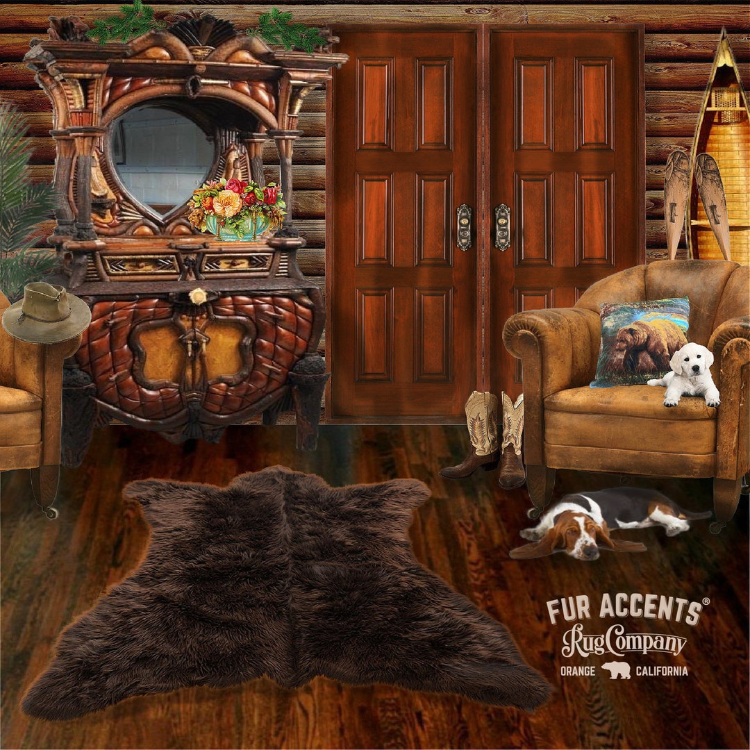 Brown Bear Skin Rug. Realistic. Faux Fur. Area Rug. Lodge Cabin. Throw ...