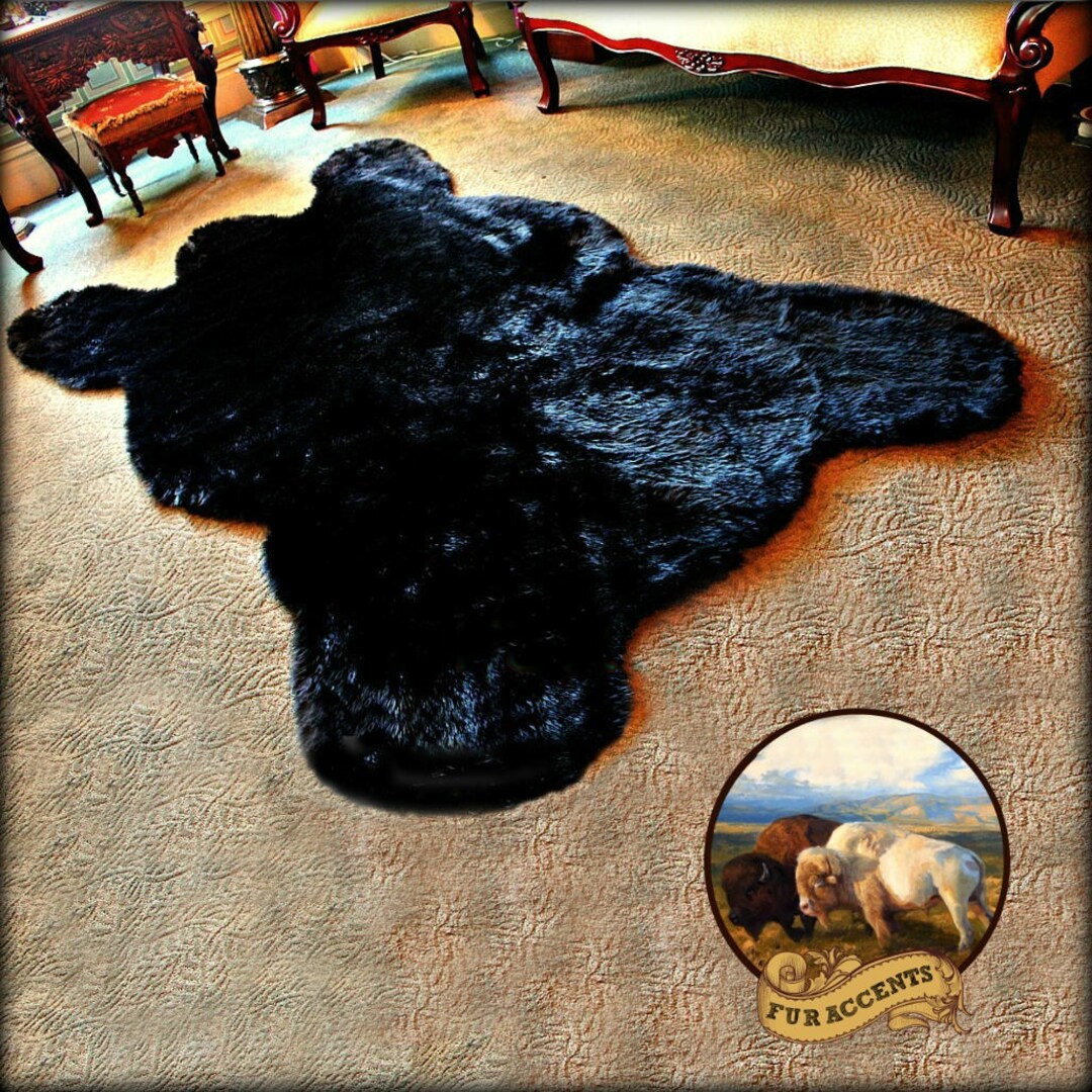 Plush Faux Fur Area Rug - Luxury Fur Black - Old Bear - Bear Skin ...