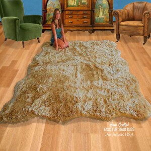 Large Plush Faux Fur Area Rug - Luxury Fur Soft, Thick Tan, Camel ...