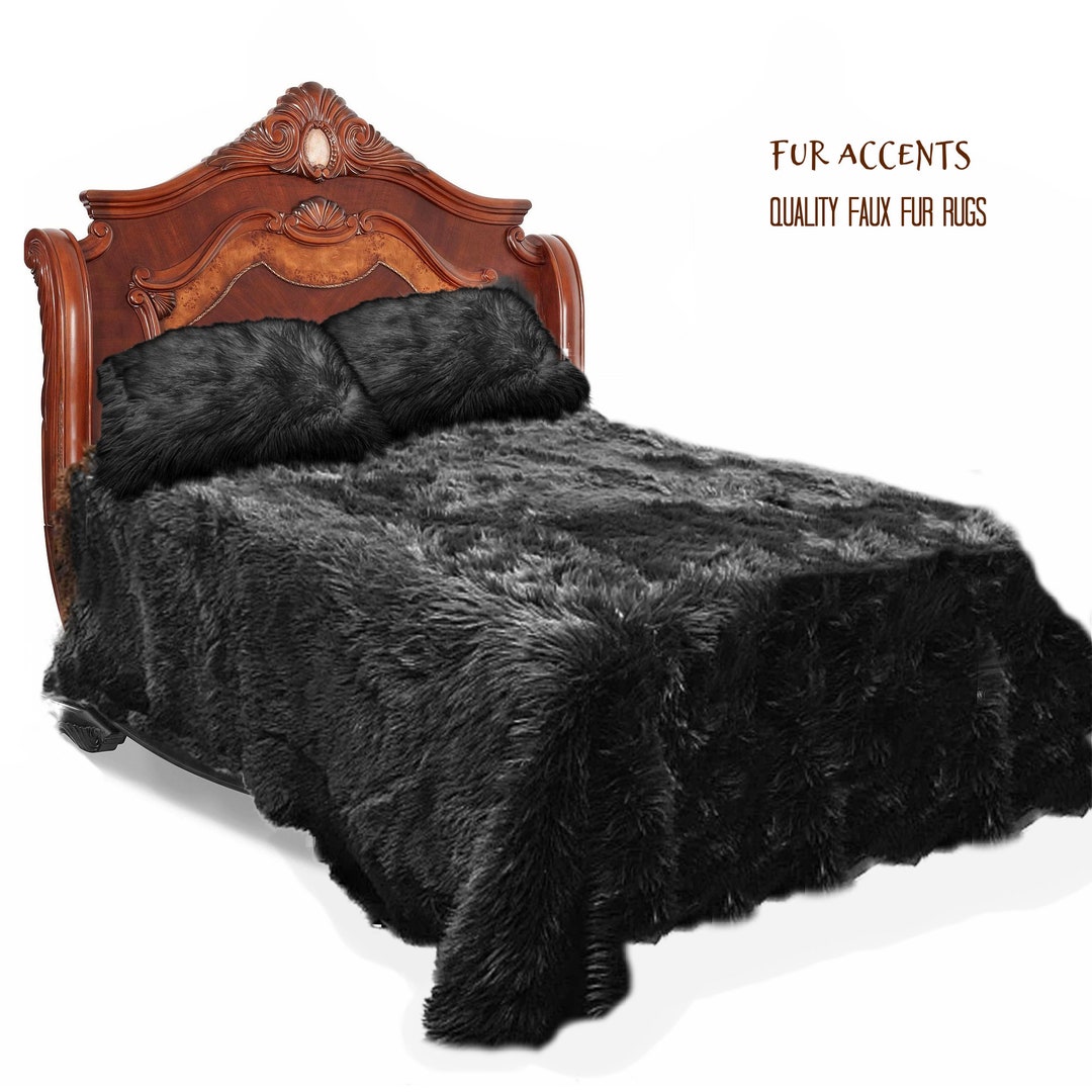 Faux Fur Bedspread, Thick, Plush, Shaggy, Designer Bedding, Matching ...