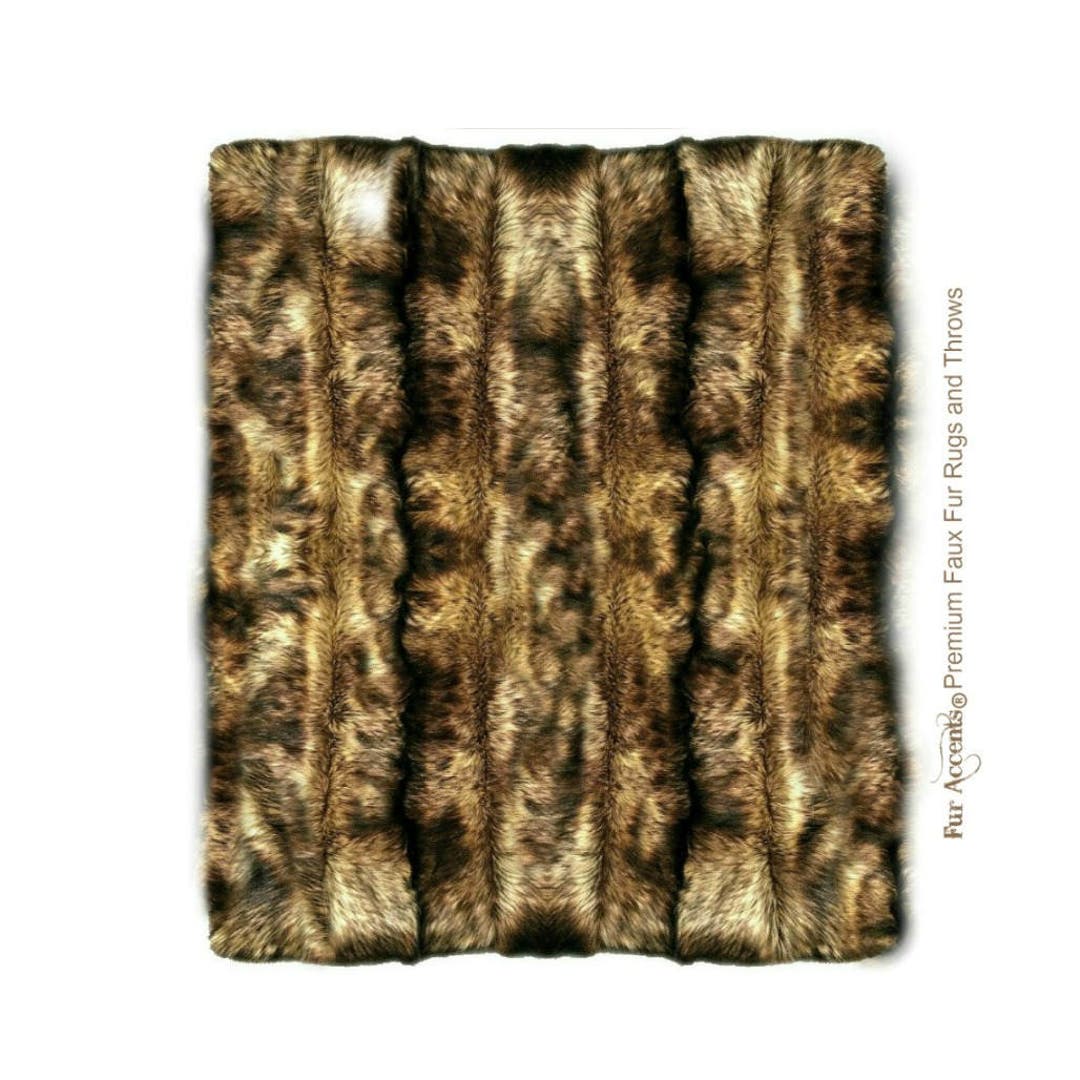 Plush Faux Fur Pieced Luxury Fur Strip Rug - Golden Brown Wolf - Ultra ...