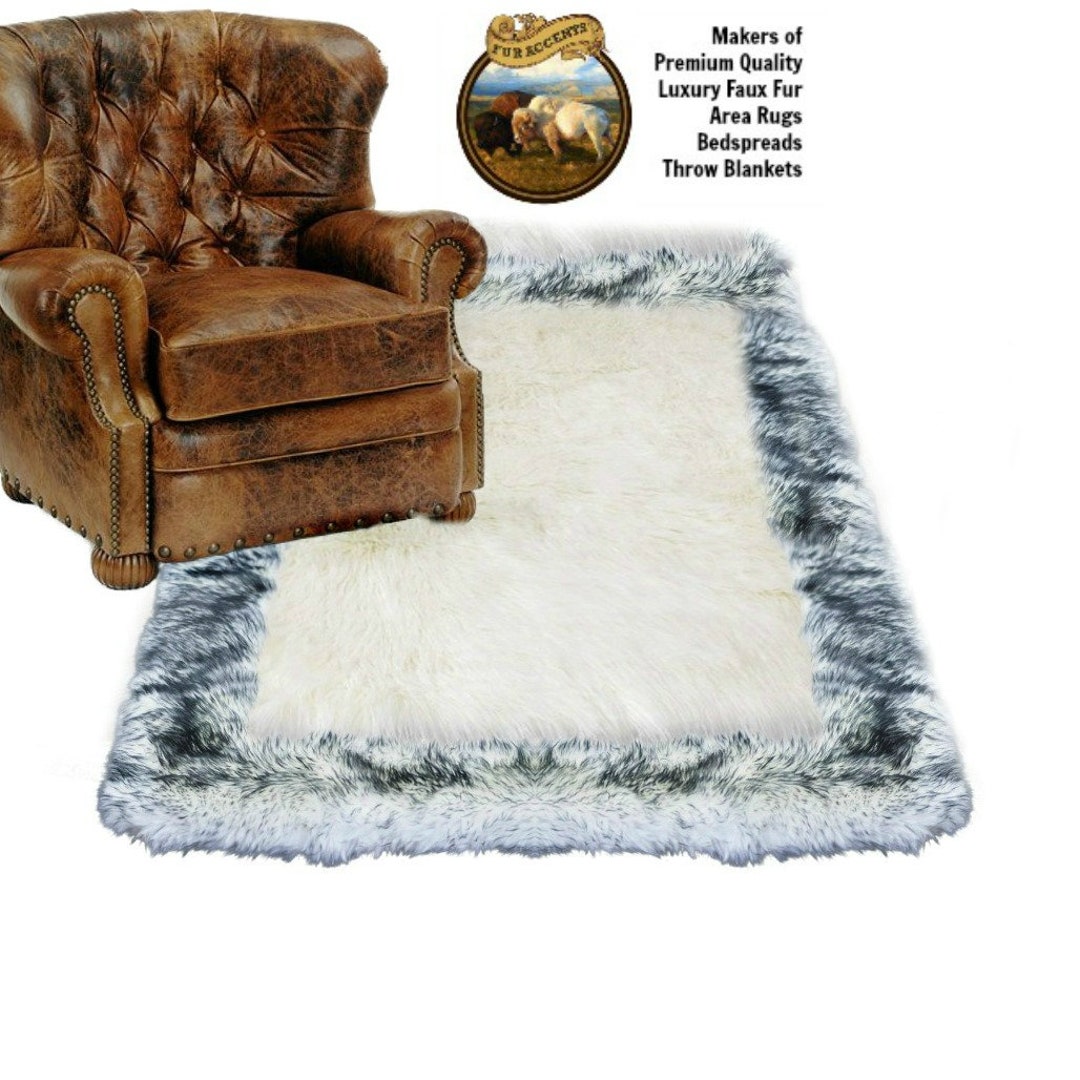 Plush Faux Fur Throw Area Rug - White Shag Sheepskin With Black Tip ...