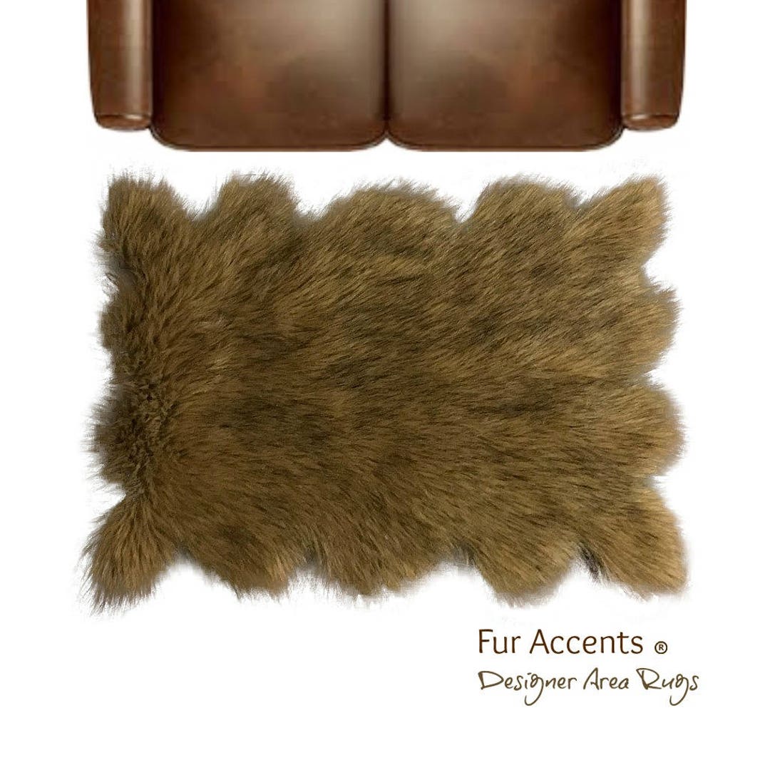 Plush Faux Fur Area Rug - Soft Shaggy Random Shape Coyote - Wolf Skin ...