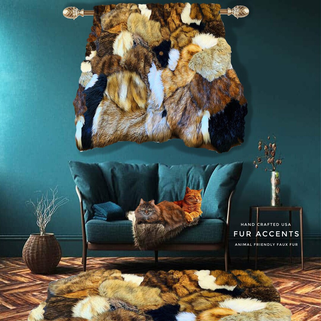 Fur Wall Hanging Art, Patchwork Pieced Fur Rug, 100% Animal Friendly ...