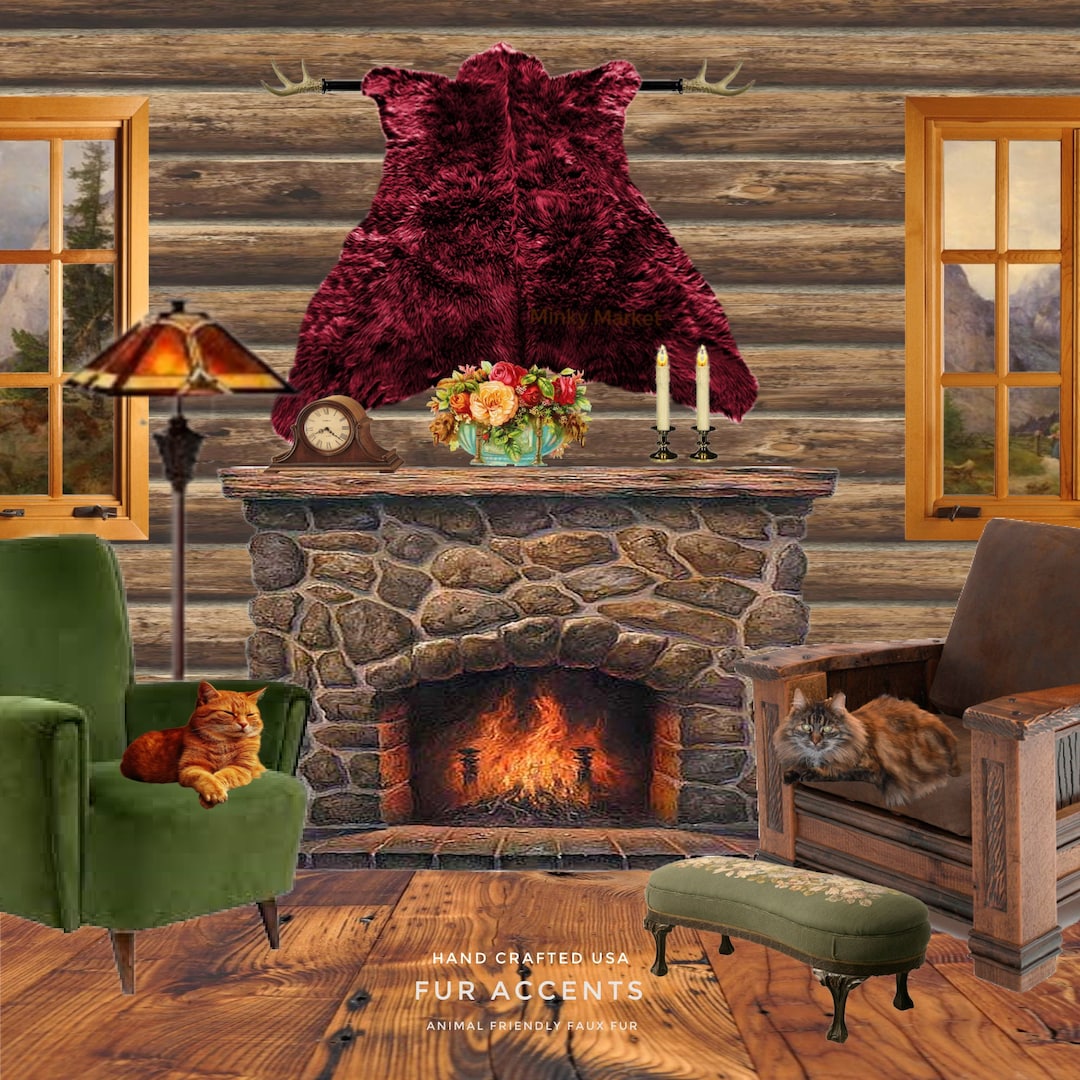 Bear Skin Rug. Realistic. Faux Fur. Area Rug. Lodge Cabin. Throw Rug ...